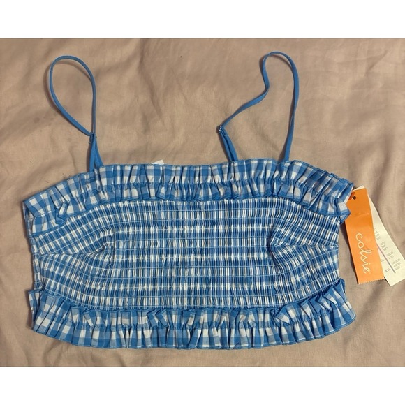 Intimates & Sleepwear | New Colsie Blue Gingham Ruched Bandeau Bralette ...